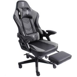 Gaming Stuhl im modernen Racing-Design mit ausziehbarer Fußstütze Gaming Chair mit verstellbaren Design Armlehnen ergonomischer Schreibtischstuhl mit