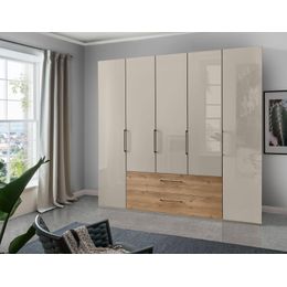 Kleiderschrank Wiemann "Metz" Schränke Gr. B/H/T: 246,4 cm x 216 cm x 58 cm, 5 St., beige (champagner, glas champagner, bianco, eiche, nachbildung, griffe: schiefer) Drehtürenschrank Kleiderschrank Drehtürenschränke