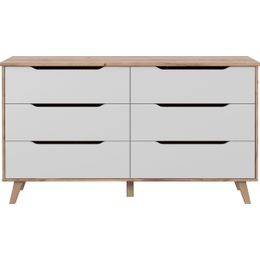 Schubkastenkommode FORTE "Vankka" Sideboards Gr. B/H/T: 154,7 cm x 86,3 cm x 42 cm, 6, weiß (planken eiche, weiß) Schubladenkommoden