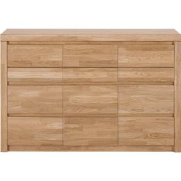 Kommode Woltra "Silkeborg" Sideboards Gr. B/H/T: 130 cm x 85 cm x 35 cm, Holzwerkstoff eichefarben (Korpus) / Massivholz Eiche (Front), braun (eiche teilmassiv) Kommode