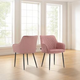 Armlehnstuhl LEONIQUE "Montmerle" Stühle Gr. B/H/T: 56 cm x 86 cm x 62,5 cm, 2 St., Veloursstoff Samtoptik, Metall, rosa (rosa, schwarz, schwarz) Armlehnstühle