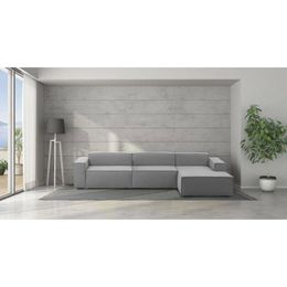 Festes Sofa Dmaiol, Modulares 4-Sitzer-Sofa mit rechter Halbinsel, 100% Made in Italy, Modernes Sofa aus Stoff, Cm 340x170h70, Grau - Dmora