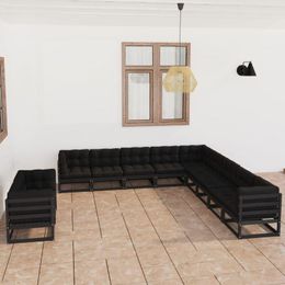 11-tlg. Garten-Lounge-Set，Gartenmöbel-Set mit Kissen Schwarz Massivholz Kiefer vidaXL