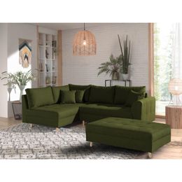 Lisa Design - Rune – ecksofa – mit hocker – 4-sitzer – skandinavischer stil – links - olivgrün