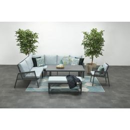 Aluminium-Rope Lounge-Set Yoshi inkl. Ecksofa, Tisch, Sessel und Kissen mint / grau links - Garden Impressions