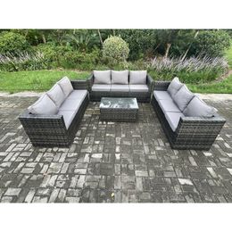 Outdoor Lounge Sofa Set Wicker pe Rattan Gartenmöbel Set mit Länglichem Couchtisch Dunkelgrau Gemischt - Fimous