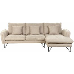 Beliani Ecksofa Beige 3-Sitzer Verstellbare Rückenlehne Kissen Schwarze Beine Modern Elektrisches Stoffsofa Stoffcouch für Wohnzimmer - Beige