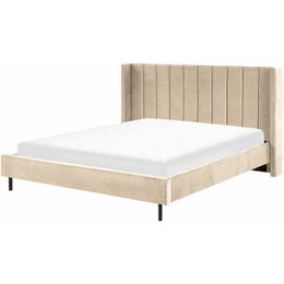 Beliani - Polsterbett Beige 180 x 200 cm Samtstoff Mit Lattenrost Glamour Doppelbett Königsbett Ehebett Schlafzimmer Elegant Modern