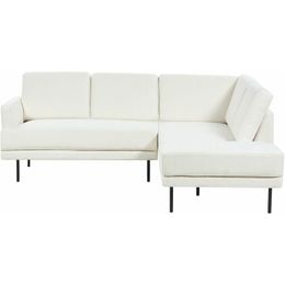 Beliani Ecksofa Cremeweiß Stoff Linksseitig 4-Sitzer Sofa mit Schwarzen Metallfüßen Glamour Modern Wohnzimmer Büro Arbeitszimmer Wohnküche Esszimmer - Weiß