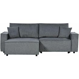 Beliani - Ecksofa Dunkelgrau Stoffbezug L-förmig 3-Sitzer Schlafsofa Rechtsseitig mit Stauraum Chaiselongue Modern Wohnzimmer Ausstattung Wohnecke