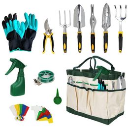 VINGO - Gartenwerkzeug Set Gartengeräte Set Gartenset Werkzeuge Anti-Rost Gartengeräte mit Tragetasche Edelstahl Rechen & Gartenhandschuh Garten