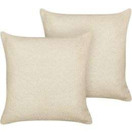 Beliani - Dekokissen 2er Set Beige Bouclé Quadratisch 45x45 cm Bezug mit Füllung Reißverschluss Einfarbig Modern Wohnzimmer Schlafzimmer Sofakissen