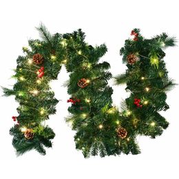 Künstliche Baumgirlande Weihnachtsgirlande mit roten Tannenzapfen-LEDs für Weihnachtstreppen und Kamindekorationen, 1St - Minkurow