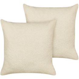 Beliani Dekokissen 2er Set Beige Bouclé Quadratisch 60x60 cm Bezug mit Füllung Reißverschluss Einfarbig Modern Wohnzimmer Schlafzimmer Sofakissen - Beige