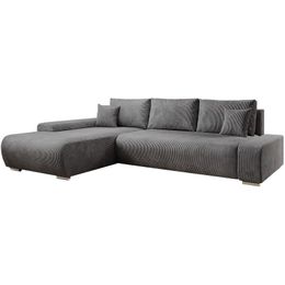 Juskys Sofa Iseo Links mit Schlaffunktion - Stoff Couch l Form für Wohnzimmer, bequem, ausziehbar - Schlafsofa Ecksofa Eckcouch Schlafcouch Dunkelgrau