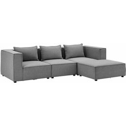 Modulares Sofa Domas l - Couch für Wohnzimmer - 3 Sitzer - Ottomane, Armlehnen & Kissen - Ecksofa Eckcouch Ecke - Garnitur Stoff Dunkelgrau - Juskys