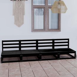 LONGZIMING 4-Sitzer-Gartensofa Schwarz Kiefer Massivholz