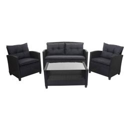 Xxl Poly-Rattan Garnitur HHG 089, Balkon-/Garten-/Lounge-Set Sitzgruppe, Sofa Sessel mit Kissen Spun Poly anthrazit