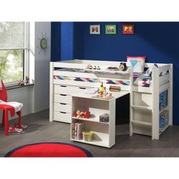 Lomadox Kinderzimmer in Kiefer massiv weiß lackiert PINOO-12 mit Hochbett und Schreibtisch, b/h/t: ca. 210/114/106 cm - weiß