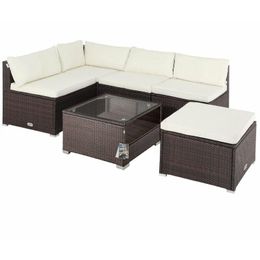 Gartenmöbel Set Polyrattan 5 Personen Wetterfest Tisch 5mm Sicherheitsglas Lounge Outdoor Terrasse Eck Sofa Sitzauflagen braun/creme - Casaria