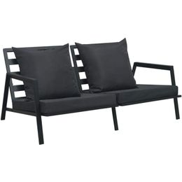 LONGZIMING 2-Sitzer-Gartensofa mit Auflagen Dunkelgrau Aluminium