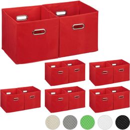 Relaxdays 12 x Aufbewahrungsbox, Regalkorb ohne Deckel, Faltkiste mit Griff, Regalbox faltbar, Stoffbox quadratisch, 30 cm, rot