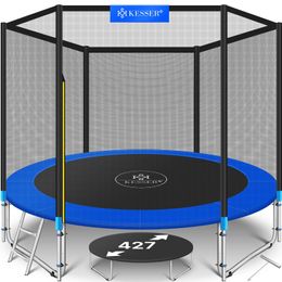 Kesser® - Trampolin TÜV SÜD GS Zertifiziert Komplettset mit Sicherheitsnetz, Leiter, Randabdeckung & Zubehör Kindertrampolin Gartentrampolin Belastbarkeit 150 kg