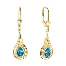 Paar Ohrhänger Vivance "375/- Gelbgold glanz Blautopas" Ohrringe Gr. ONE-SIZE, Gold, gelb (gelb, blau) Damen Ohrhänger