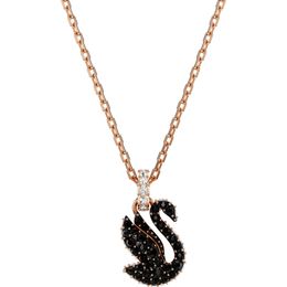 Kette mit Anhänger Swarovski "Swarovski Iconic Swan, Schwan, Klein, 5678046" Halsketten Gr. Metall, Länge: 49 cm, schwarz (roségoldfarben, kristallweiß, schwarz) Damen Ketten mit Anhänger