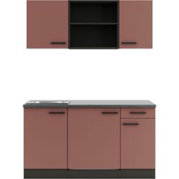 E (A bis G) Küchenzeile Optifit "Palma" Komplettküchen-Sets Gr. B/T: 150 cm x 60 cm, Küchenzeile, mit Regal, Oberschränken und Unterbaukühlschrank, ohne Kochfeld, küche: rostrot, anthrazit, front: korpus: arbeitsplatte: anthrazit Küchenzeilen mit Elektrogeräte