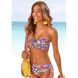 Bügel-Bandeau-Bikini-Top Vivance "Leilani" Gr. 36, Cup D, grau (grau, bedruckt) Damen Bikini-Oberteile Ocean Blue