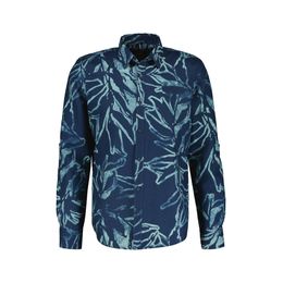 Langarmhemd Lerros "Lerros Herren mit sommerlichem Alloverprint" Gr. 4XL, e x traweit, blau (storm blue) Herren Hemden Langarm