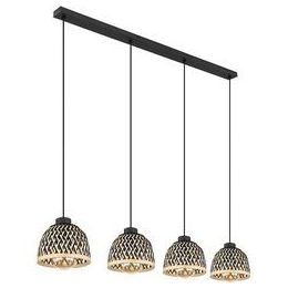 Globo Hängelampe Esstisch Pendelleuchte Boho Wohnzimmerlampe 4-flammig, Bambus Schirm Höhenverstellbar, Metall schwarz matt, 4x E27, LxBxH 119x20x120 cm