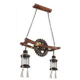 Steampunk Lampe Hängelampe Vintage Industrial Pendelleuchte Holz Metall, Laternen Zahnrad, Glas, messing, 2x E27, LxBxH 62x20x110 cm