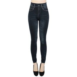 dy_mode Thermoleggings Thermo Leggings Damen Jeggings Gefüttert Hochbund Jeans-Optik Leggins Gefüttert