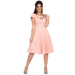 Voodoo Vixen A-Linien-Kleid Criss Cross Rosa Kontrast Piping Vintage Rockabilly Retro