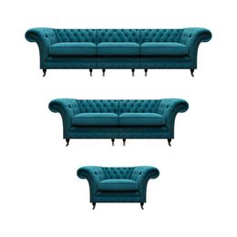 JVmoebel Wohnzimmer-Set Luxus Set 3tlg Sofas Polstermöbel Sessel Couch Wohnzimmer Chesterfield
