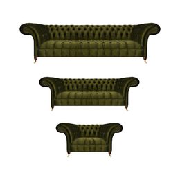 JVmoebel Wohnzimmer-Set Komplett Grün Sofas Set Sofagarnitur Luxus Textil Einrichtung