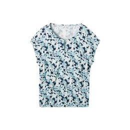 Tom Tailor Damen Gemustertes T-Shirt in Knitteroptik, blau, Blumenmuster, Gr. M