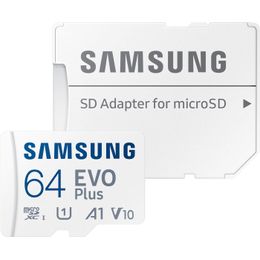 Samsung EVO Plus (2024) 64GB inkl. SD-Adapter Speicherkarte (64 GB, UHS-I Class 10, 160 MB/s Lesegeschwindigkeit), weiß