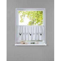 Scheibengardine Xaver, my home, Stangendurchzug (1 St), halbtransparent, Voile, Halbtransparent, Bedruckt, Baumwolle, weihnachtliches Design, grau