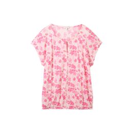 Tom Tailor Damen Gemustertes T-Shirt in Knitteroptik, rosa, Blumenmuster, Gr. XXL