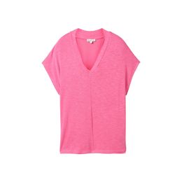 Tom Tailor Damen T-Shirt mit V-Ausschnitt, rosa, Uni, Gr. XXL