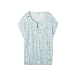 Tom Tailor Damen Gemustertes T-Shirt in Knitteroptik, blau, Blumenmuster, Gr. XXL