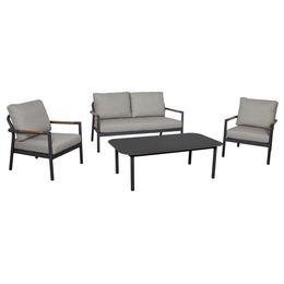 bene living Loungeset Bilbao Aluminium mit Teakarmlehnen inkl. Kissen