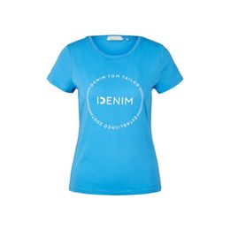 Tom Tailor Denim Damen T-Shirt mit Logo Print, blau, Logo Print, Gr. M