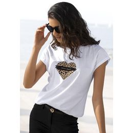 Venice Beach Kurzarmshirt weiß Gr. 32/34 für Damen. Rundhals und Druck. Figurumspielend. Nachhaltig.