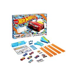 Mattel GWN96 - Hot Wheels - Starterset inkl. 6 Fahrzeuge, Tracks und Rampen, Celebration Box, 1:64