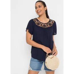 bonprix Bluse mit Spitze, blau