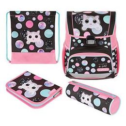 Herlitz Schulranzen-Set Loop Plus Cute Cat Kunstfaser rosa